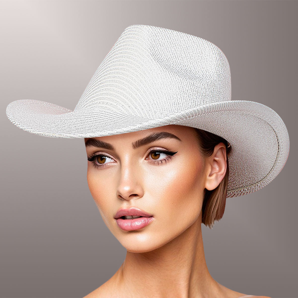 Cowboy Hat White Iridescent Stripe Fashion Hat – Word Up Jewel's ...