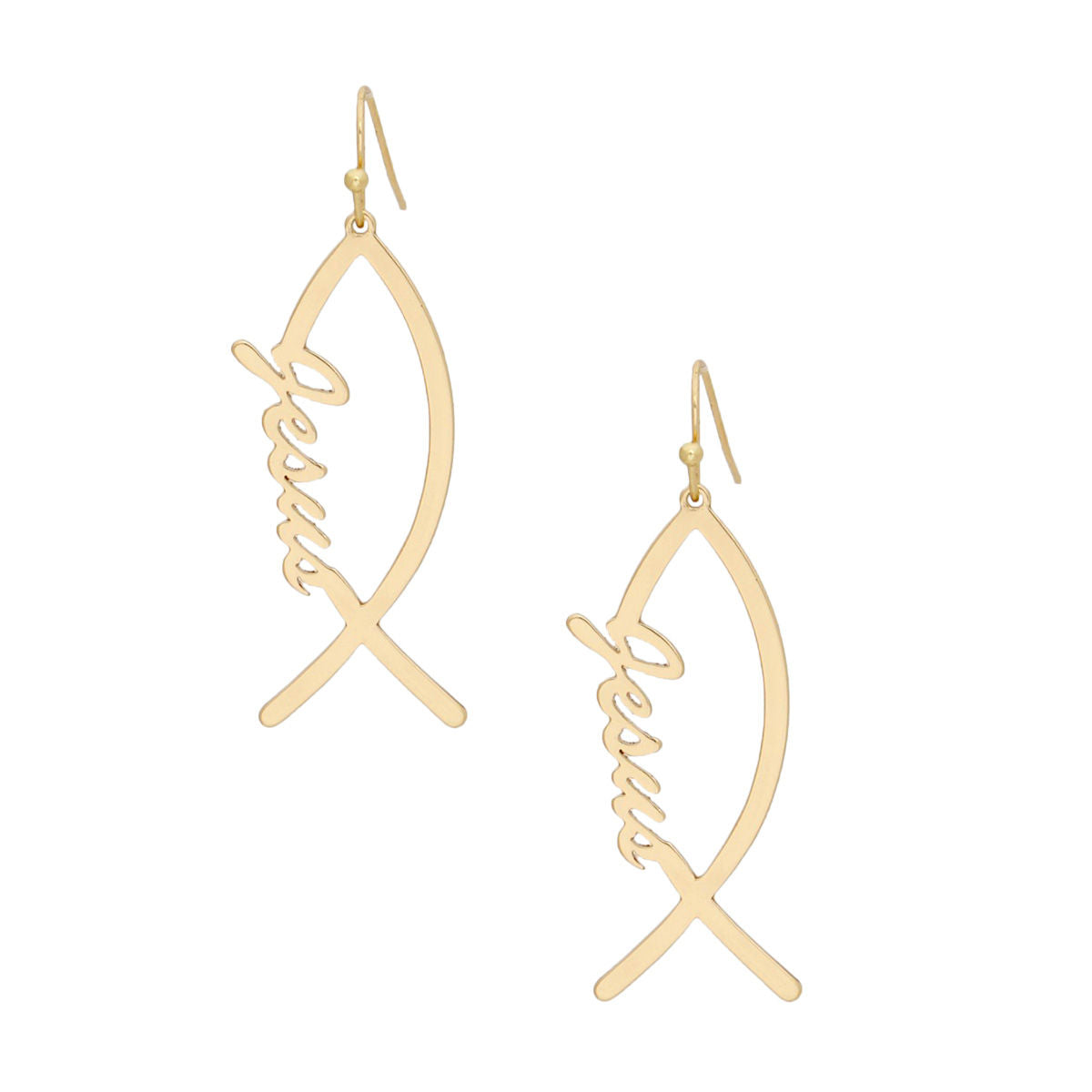 Fish Hooks Jesus Fish Gold Earrings for Women – Word Up Jewel's ...