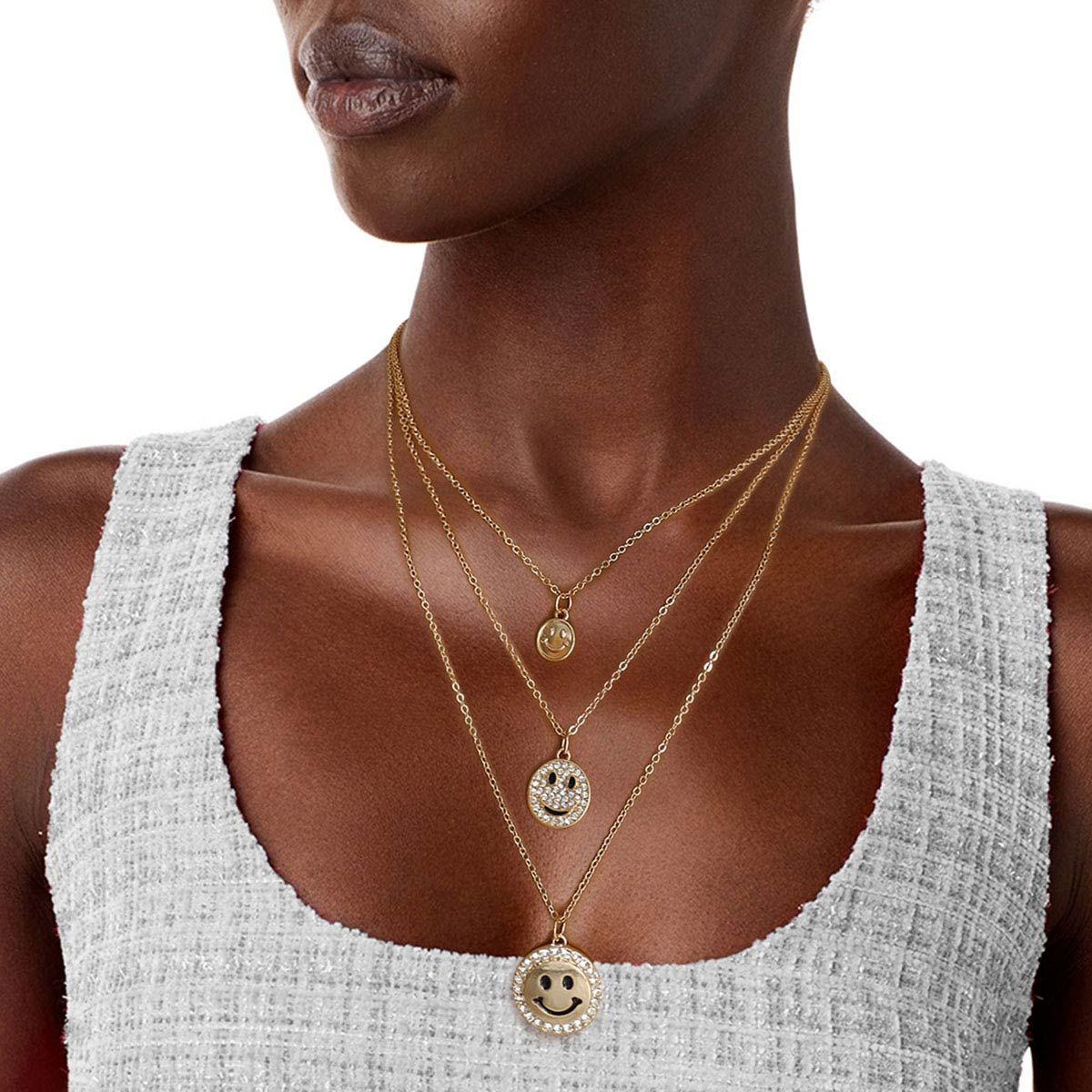 Gold 3 Layer Bling Smiley Face Necklace – Word Up Jewel's & Accessories ...